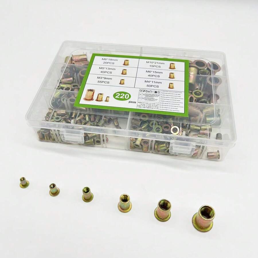 Rivet Nut Kit,220Pcs Rivet Nut, Zinc Plated Carbon Steel Rivnut ...
