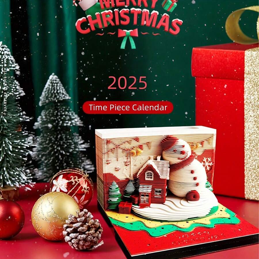 2025 3D Pop-Up Christmas Calendar With Tear-Off Notes - Snowman ...