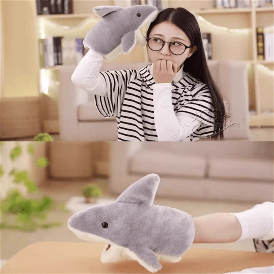 Winter Shark Hand Puppet Gloves In Gray And Pink Colors, Plush Toy With ...