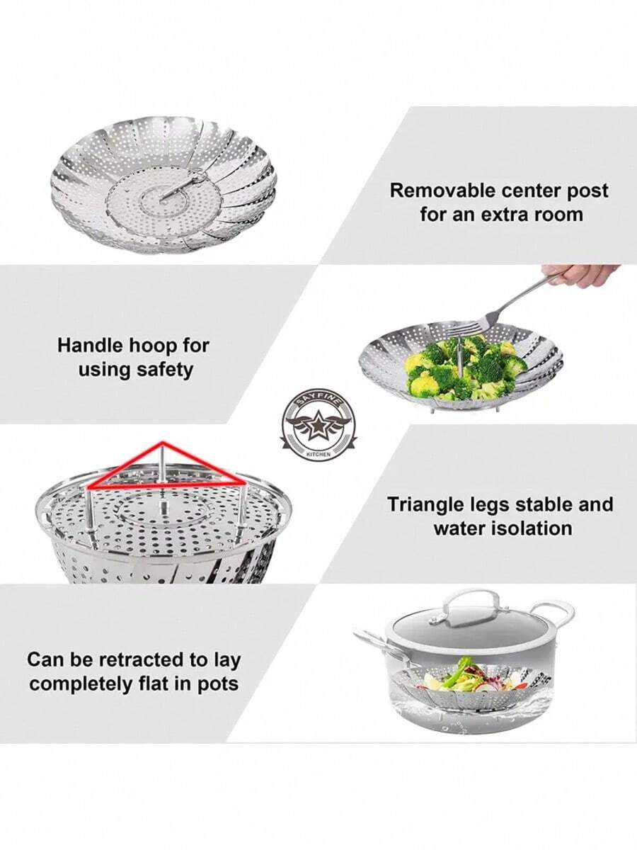 Folding Dish Steam Stainless Steel Food Steamer Basket Fruit Vegetable ...