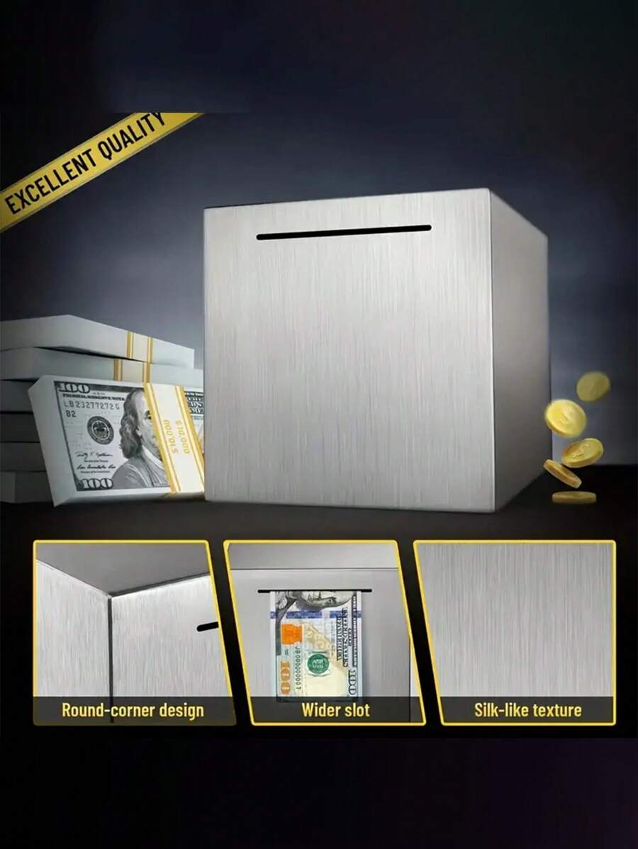 1pc Stainless Steel Piggy Bank, Adult Money Saving Device, One-Way Coin ...