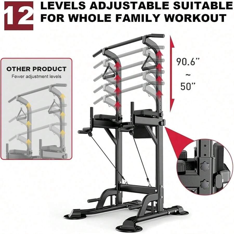 Power Tower Pull Up Bar Stand Adjustable Height Dip Station Workout Equipment Multi-Function ...