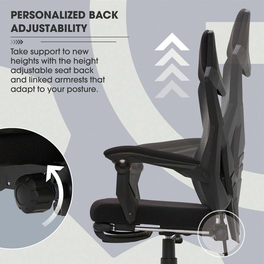 Gamer Gear Gaming Office Chair With Extendable Leg Rest, Black Fabric ...