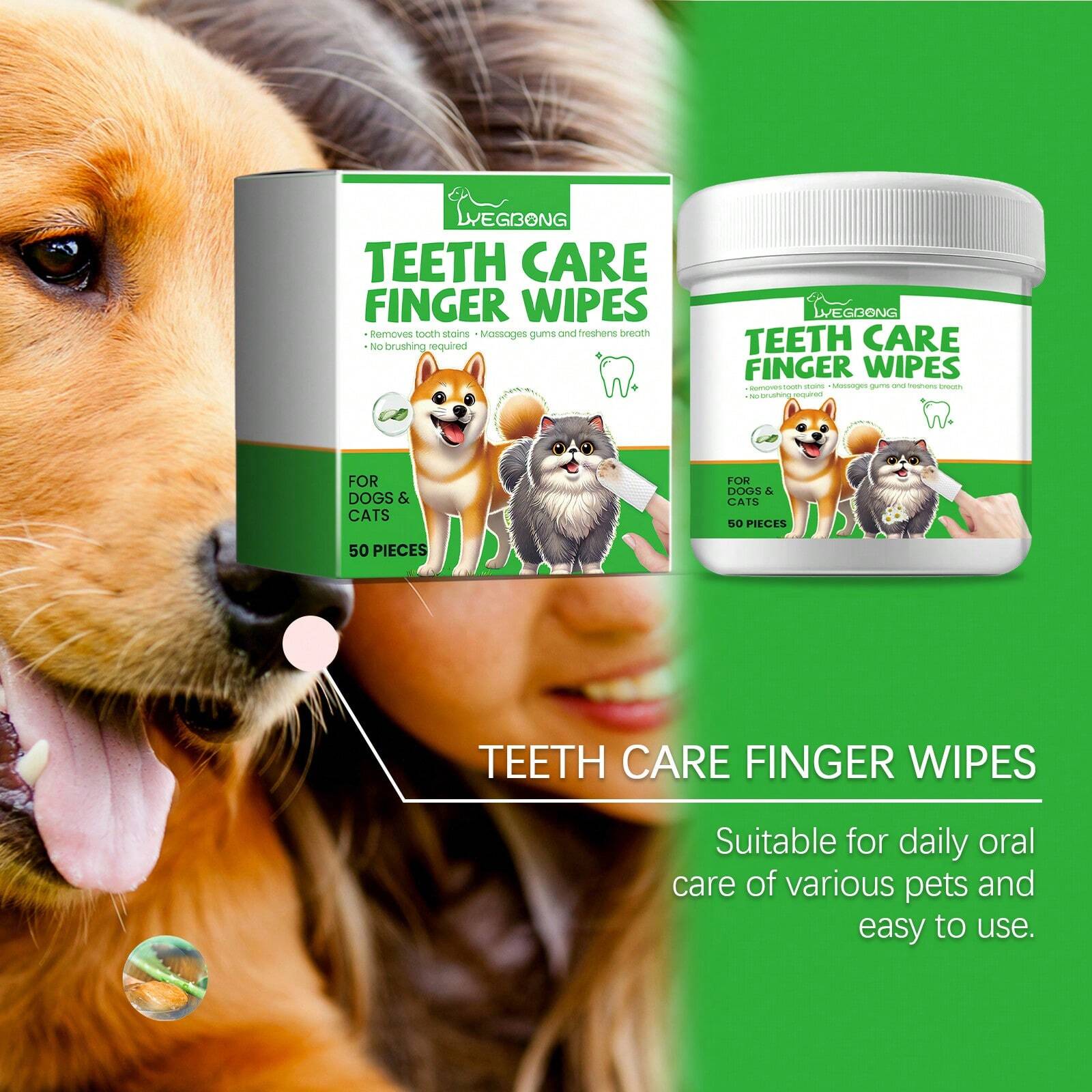 Yegbong Pet Dental Wipes, Gentle Teeth Cleaning Wipes For Dogs And Cats ...