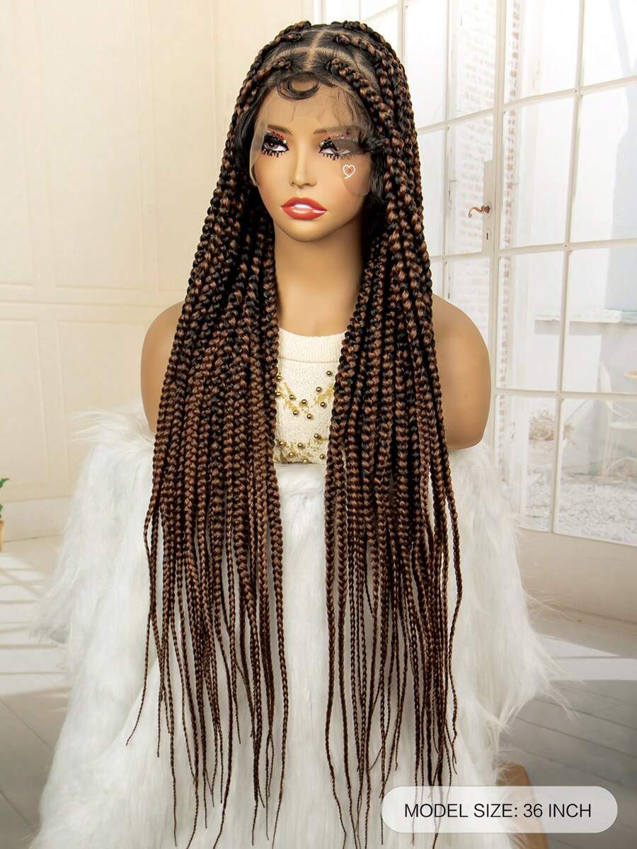 36-Inch Extra Long Colorful Synthetic Hair Braid Wig, All-Lace 4x4 ...