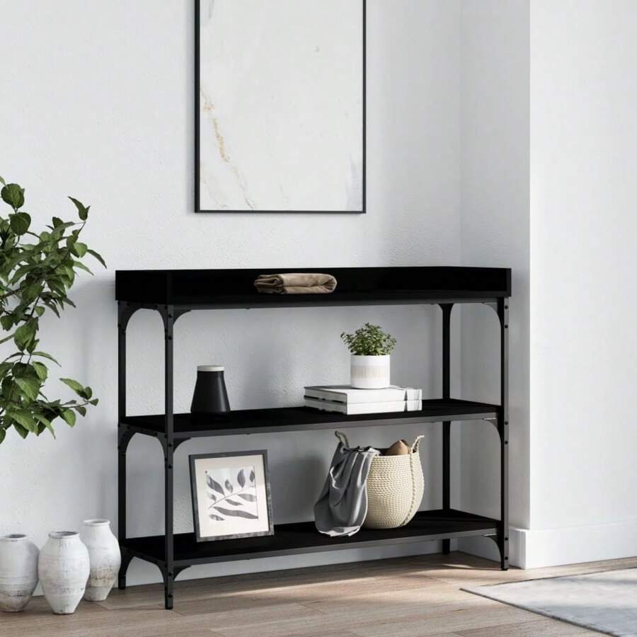 Stylish Black Console Table With Shelves 100 Cm Wide Modern Design And ...