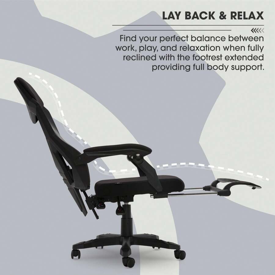 Gamer Gear Gaming Office Chair With Extendable Leg Rest, Black Fabric ...