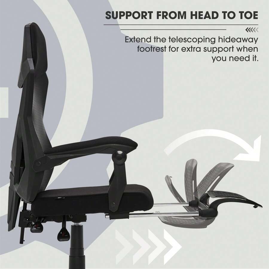 Gamer Gear Gaming Office Chair With Extendable Leg Rest, Black Fabric ...