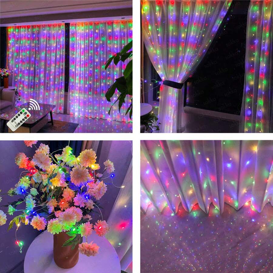 USB Powered LED Curtain Light With Remote Control, 8 Lighting Modes ...