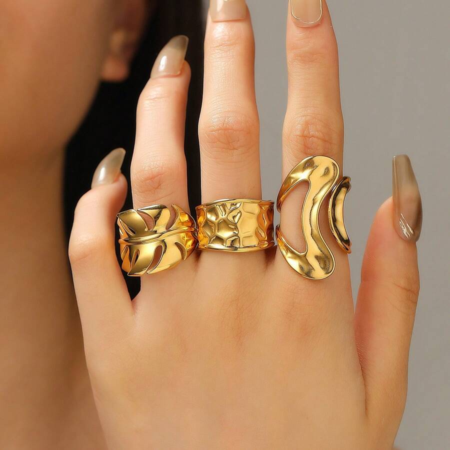 Alloy Concave And Convex Lava Wide-Faced Ring, Simple Style And ...