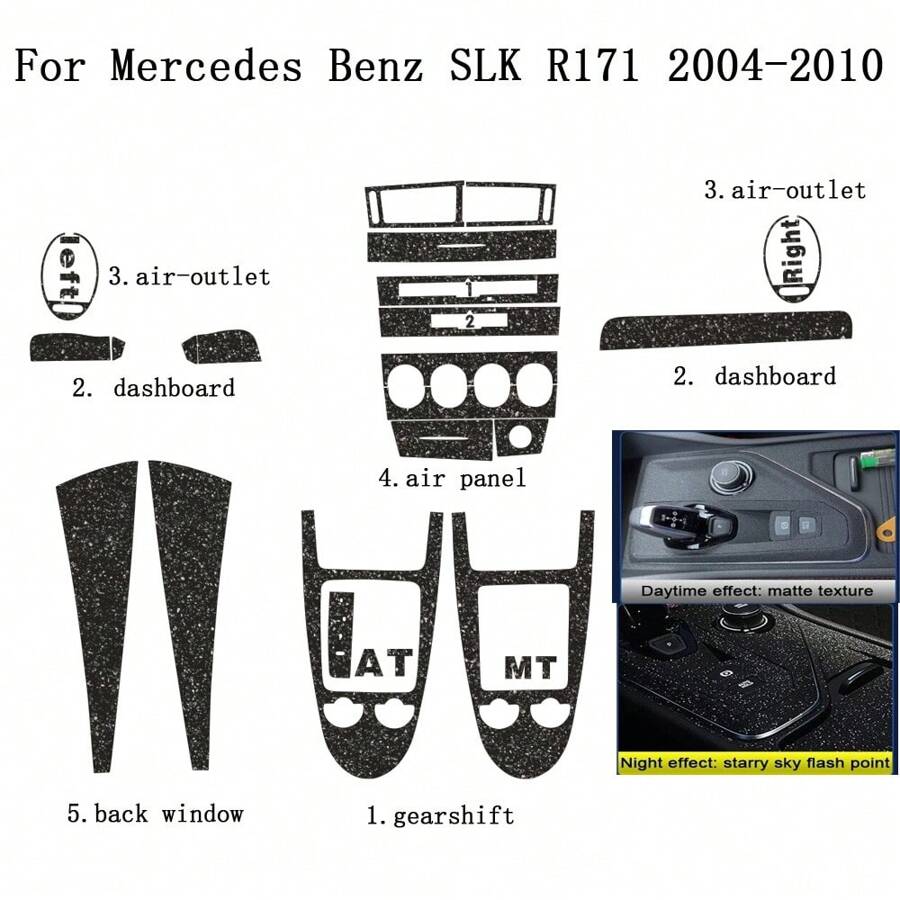 1 Set Matte Black Shiny PVC Interior Decorative Protective Film Sticker ...