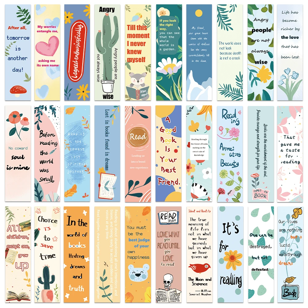 30pcs Reading Theme Bookmarks Simple Pages Books Label Paper Cards ...