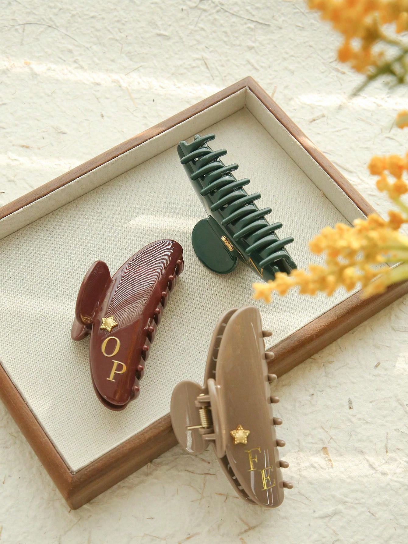 1pc Costom Initials Hair Claw Customized Gold Monogram Pure Hair Claws ...