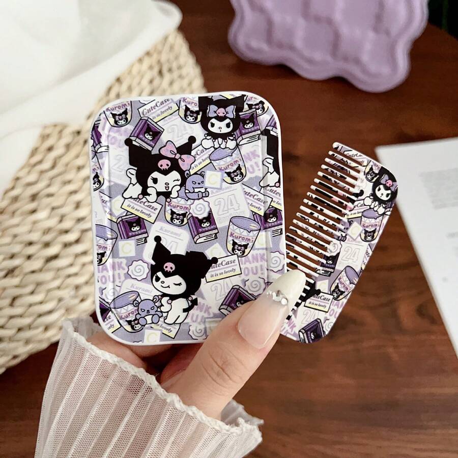 Sanrio Sanrio Cute Compact Mirror And Comb Set, Portable Handheld ...