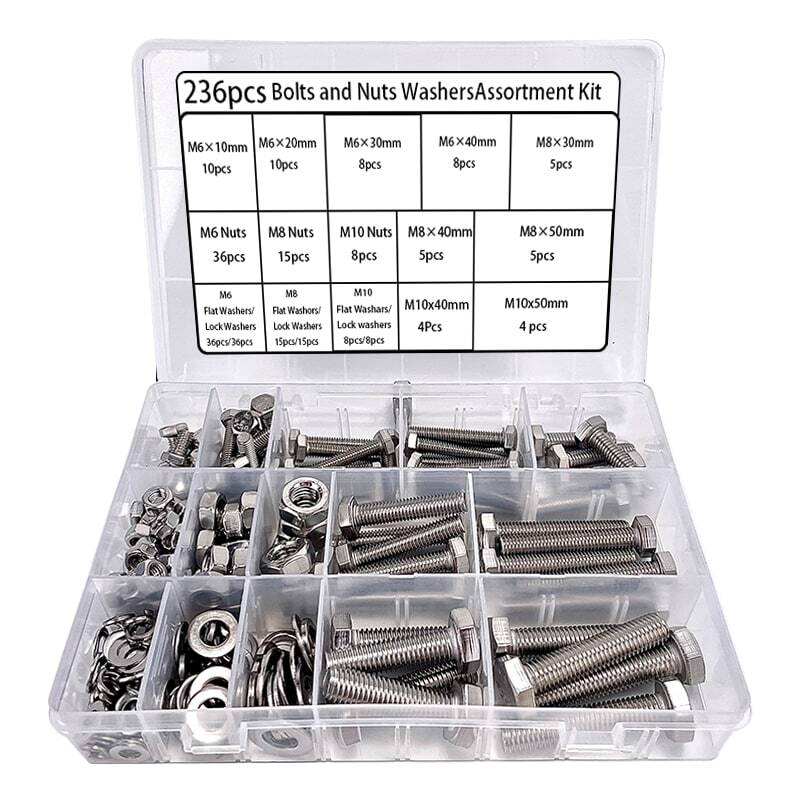 236pcs 304 Stainless Steel M6 M8 M10 Heavy Duty Bolt And Nut Assorted ...