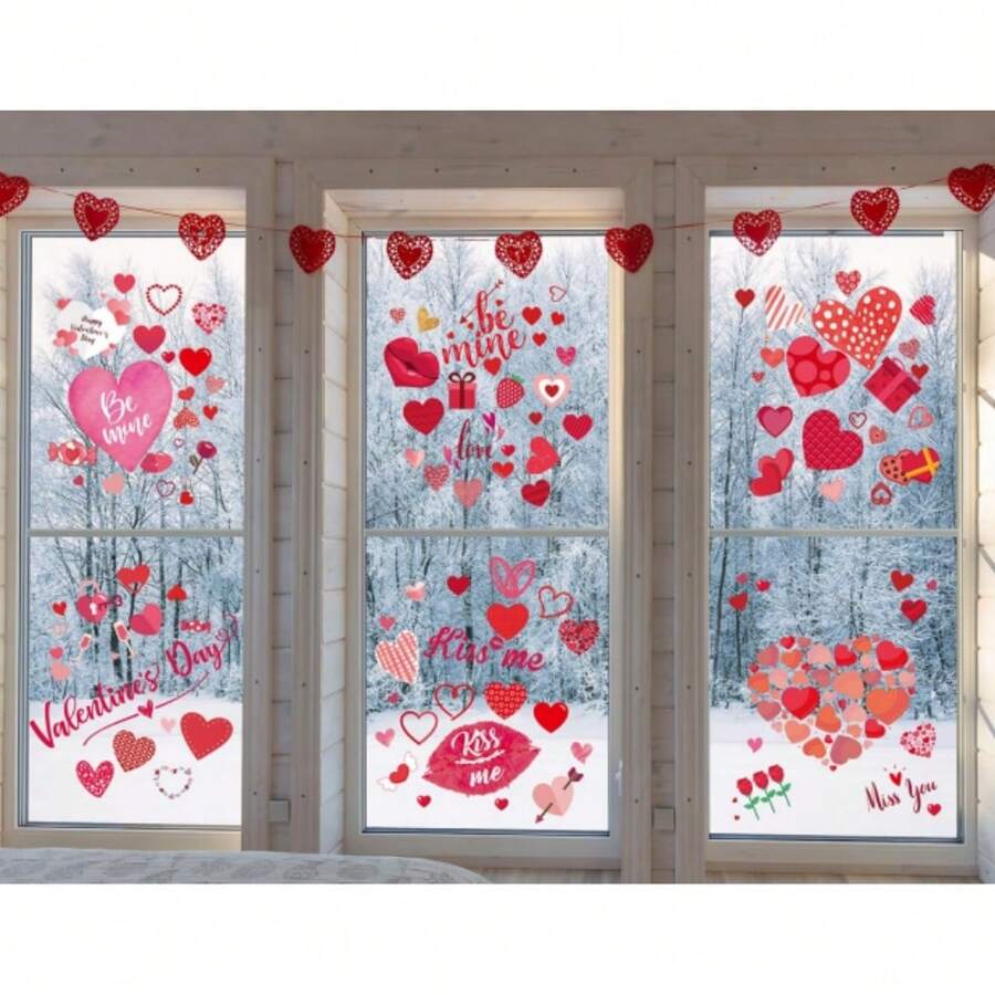9 Sheets Valentines Day Window Clings Decorations, Pink Love Glass ...