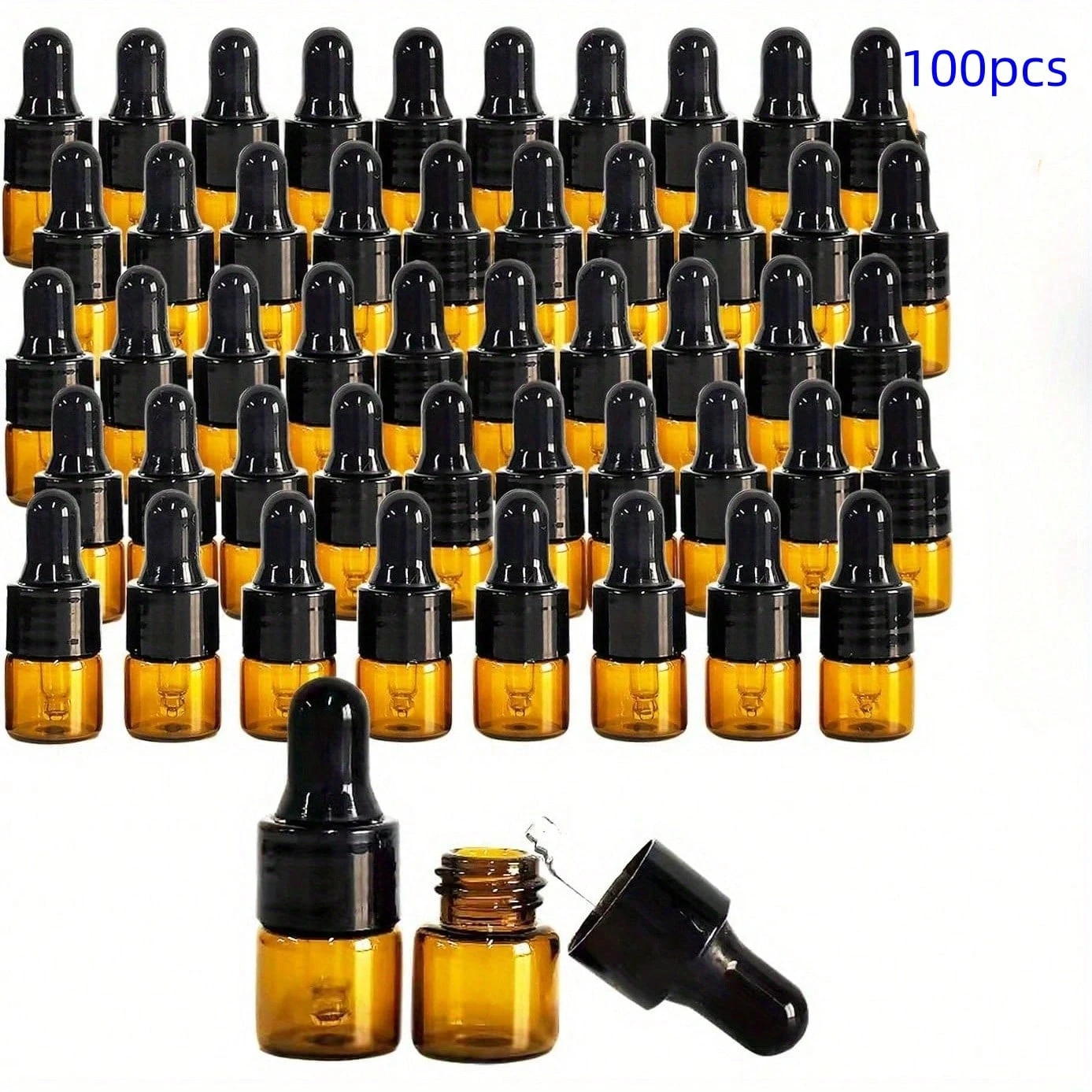 100pcs Amber Glass Mini Dropper Bottles 0.03oz Amber Essential Oil ...