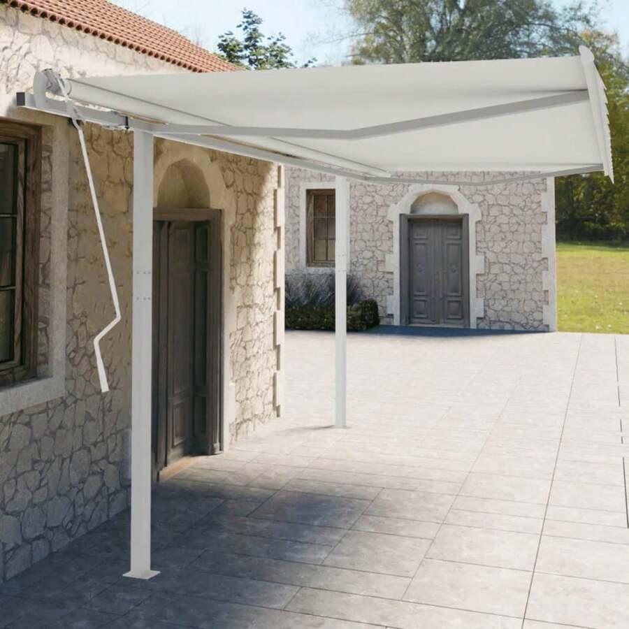 White Iron Awning Post Set 1772cm X 965cm Durable Support Structure For ...