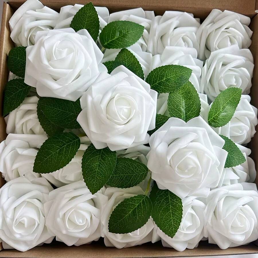 Floroom Artificial Flowers 27pcs Real Looking Dusty Rose Foam Fake ...