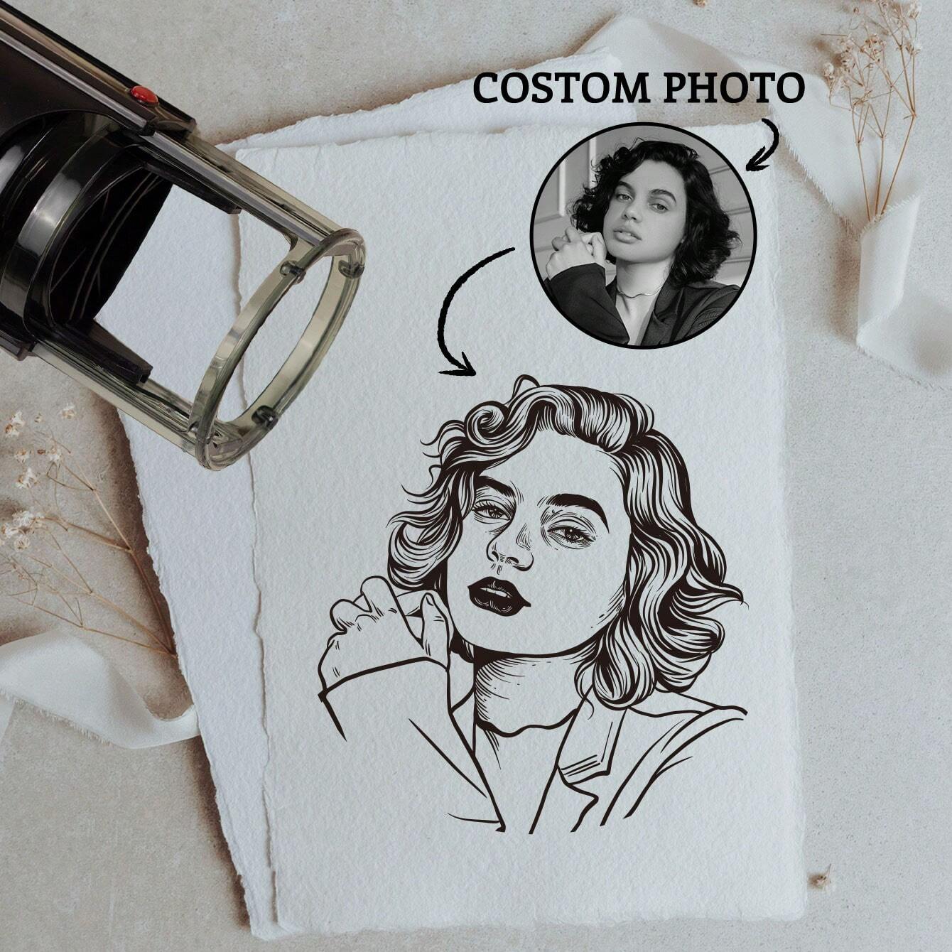 Custom Portrait Stamp From Photo, Face Stamp, Hand-Drawn Portrait Stamp ...