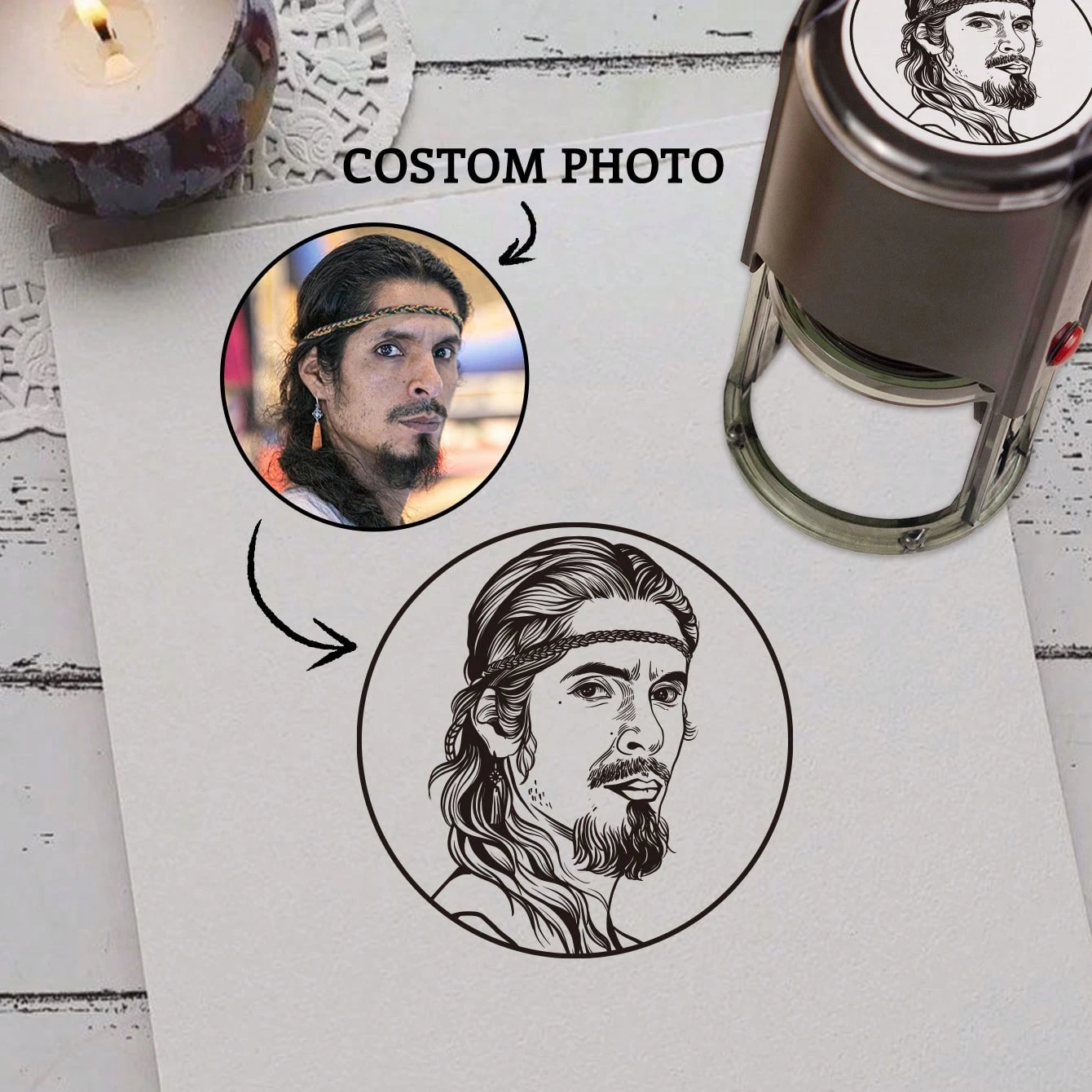 Custom Portrait Stamp From Photo, Face Stamp, Hand-Drawn Portrait Stamp ...