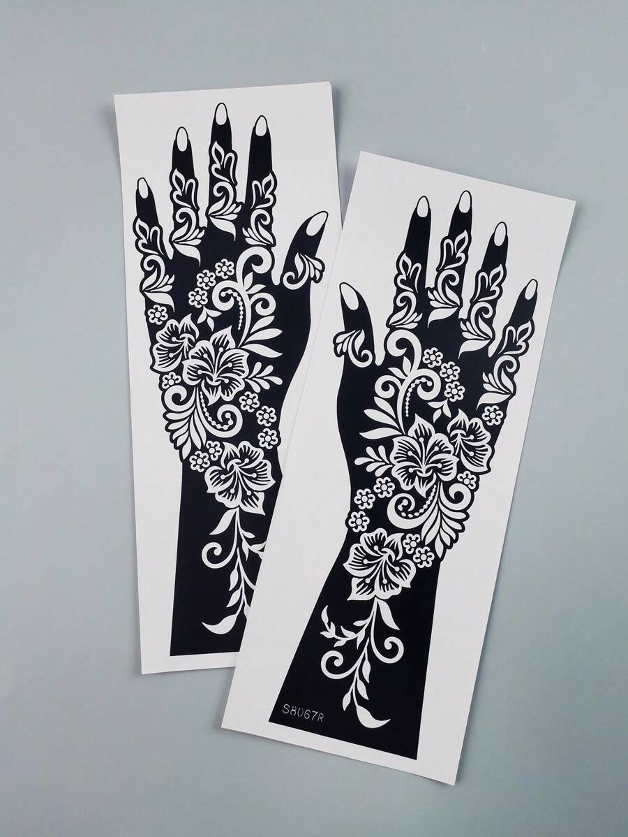 2 Sheets Floral Reusable Tattoo Stencils Temporary Tattoo Sticker Body ...
