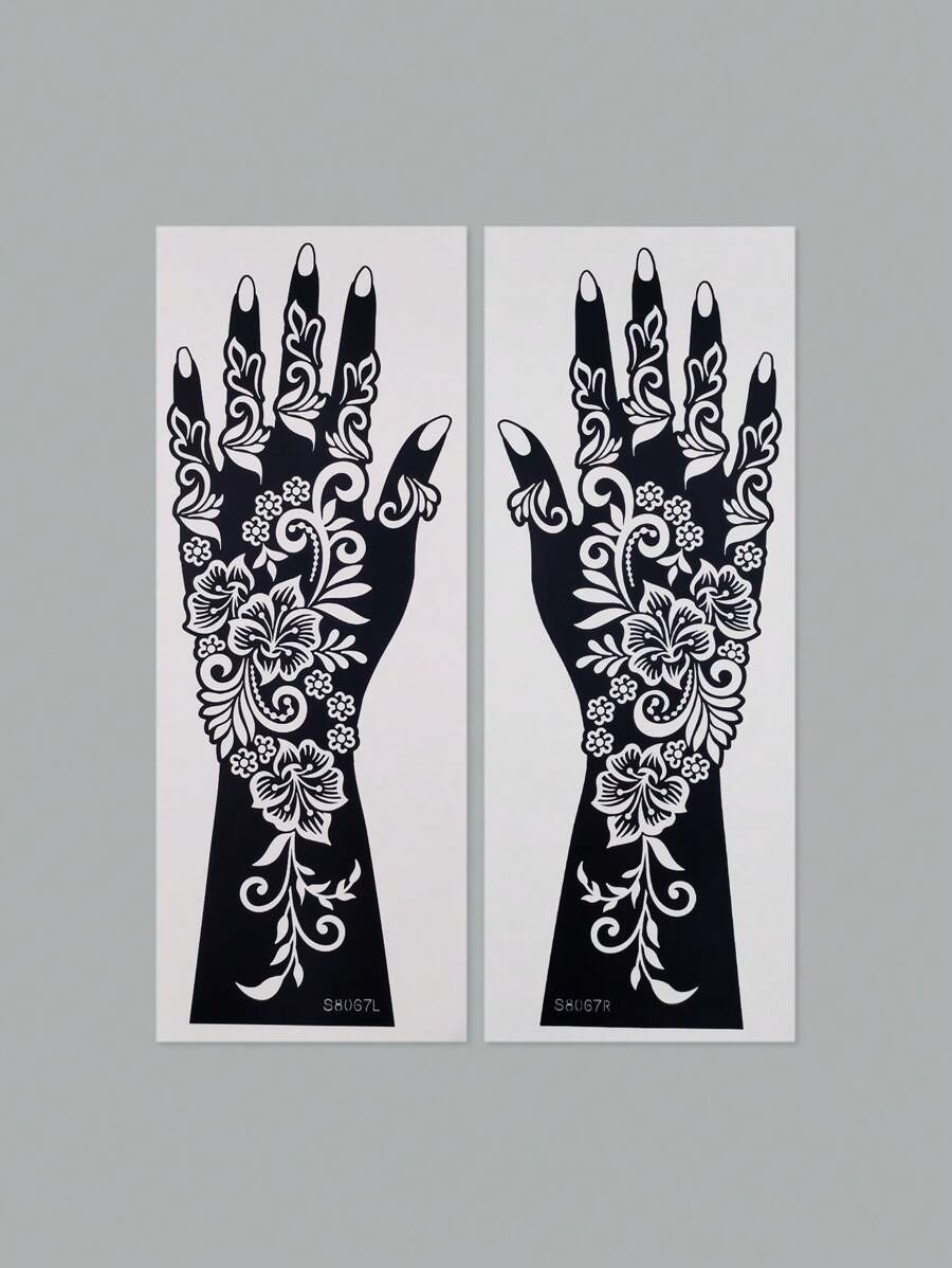 2 Sheets Floral Reusable Tattoo Stencils Temporary Tattoo Sticker Body ...