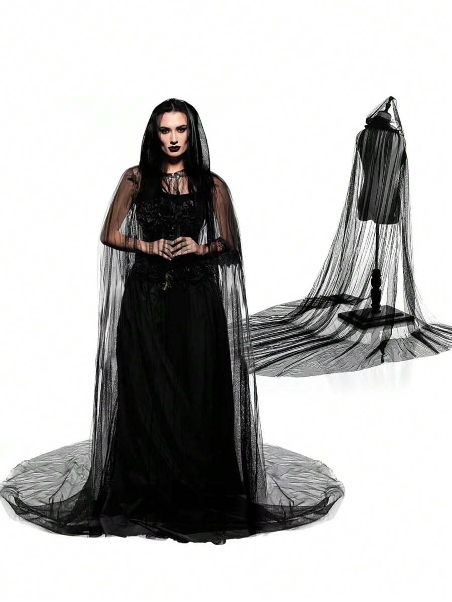 1pc Party Shownet Retro Pure Color Hooded Cape Vampire Bride Cloak ...