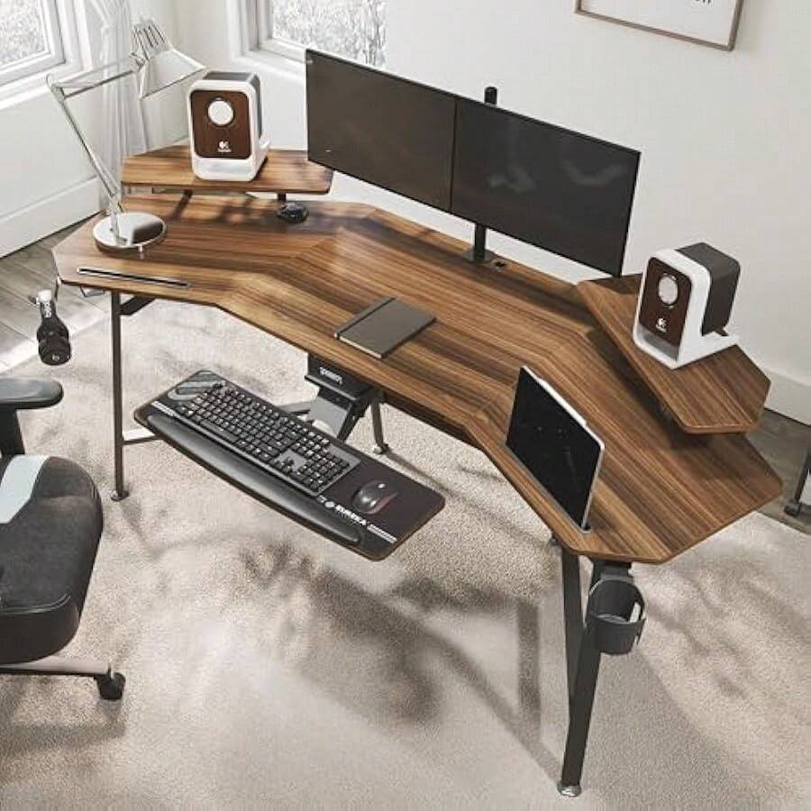 EUREKA ERGONOMIC 72" Computer Desk W Keyboard Tray Wing-Shaped Music ...