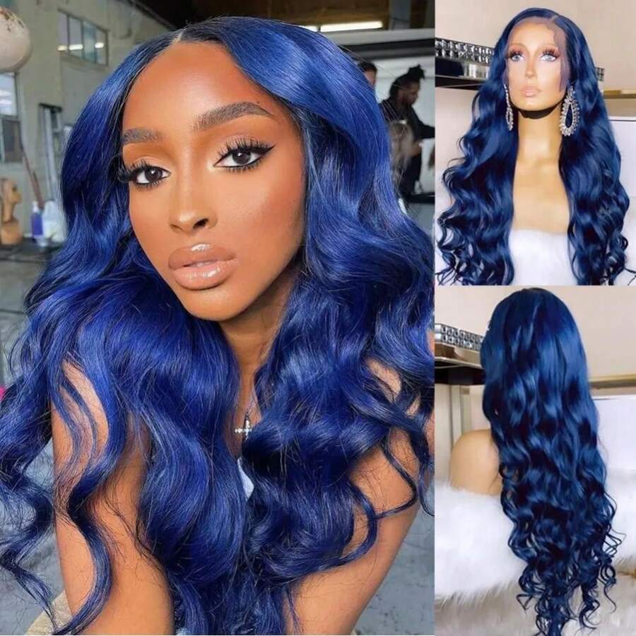 Blue Body Wave 100% Human Hair 13x4 Lace Front Wig 13x4 HD Lace Body ...