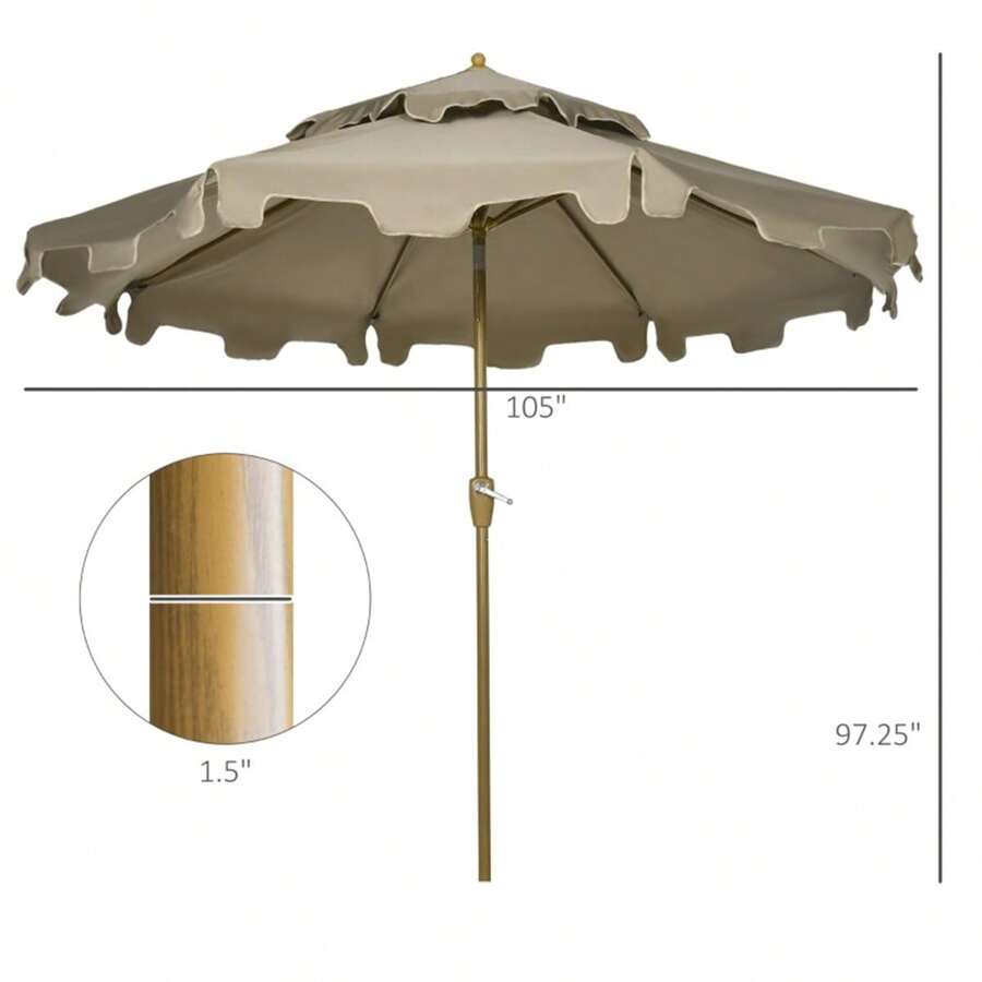 Ruffled Outdoor Patio Umbrella With 45-Degree Tiltable Canopy, Crank ...