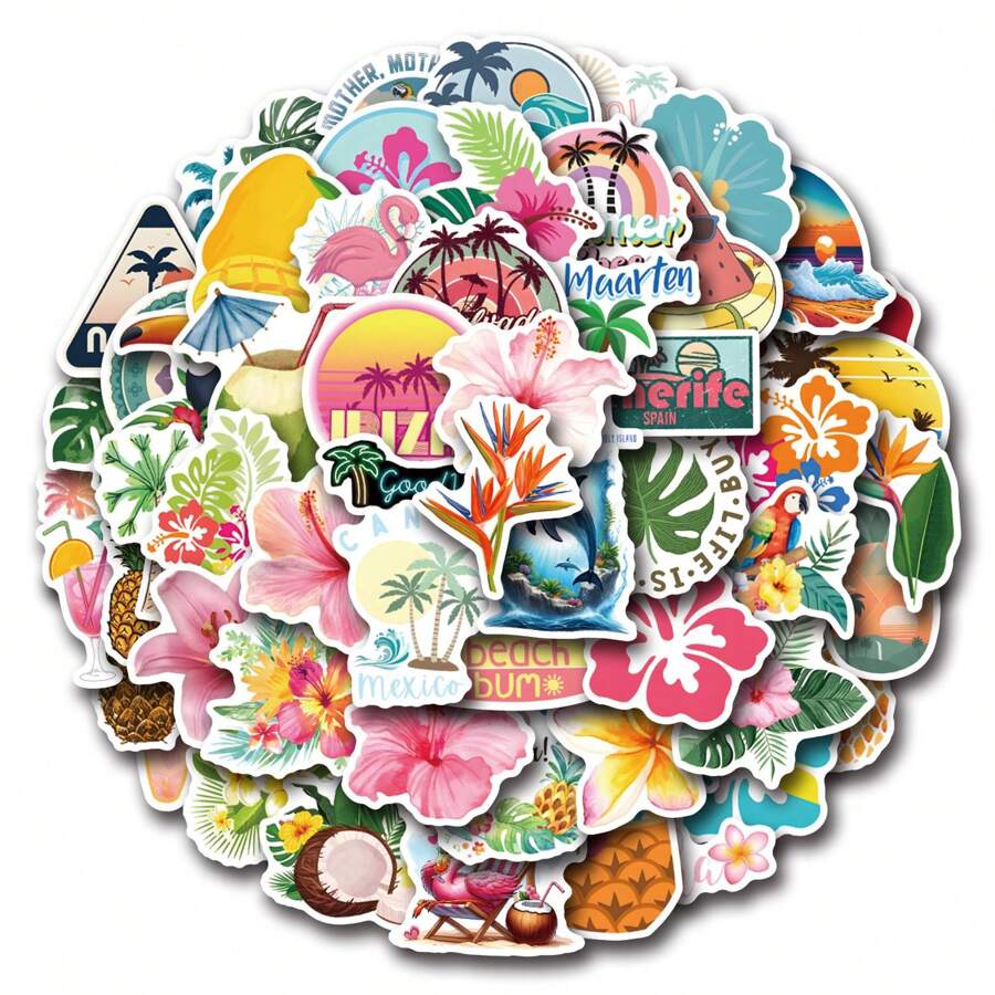 55Pcs Tropical Stickers Leaf Stickers Beach Stickers Colored Stickers ...