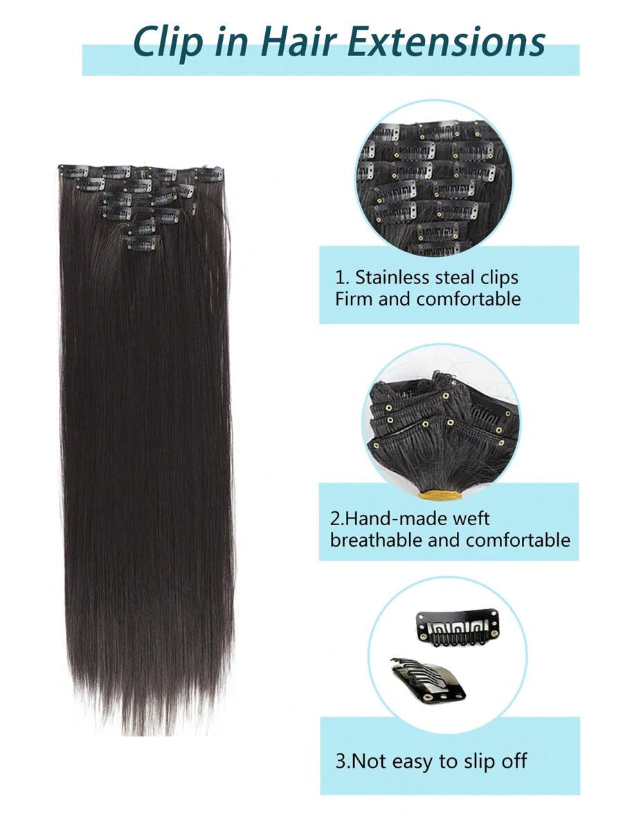 7pcs/Set 32-Inch Straight Long Synthetic Heat-Resistant Hair Extensions ...