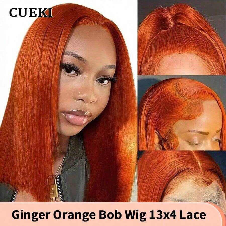Ginger Orange Bob Wig 13x4 Lace Front Wigs 350 Colored Straight Short Bob Wig For Women 180% ...