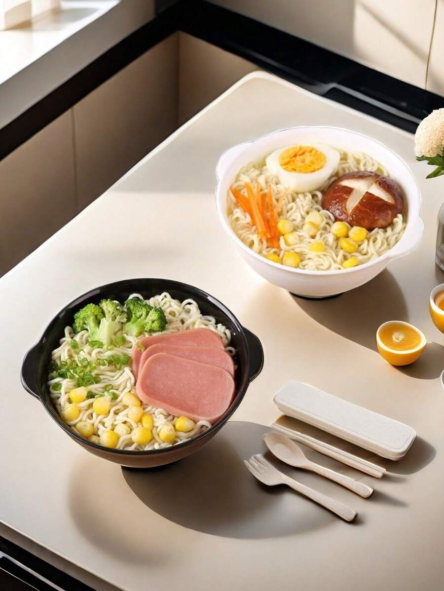 Japanese Style Dual-Ear Heatproof Ramen Bowl With Lid, Microwave-Safe ...