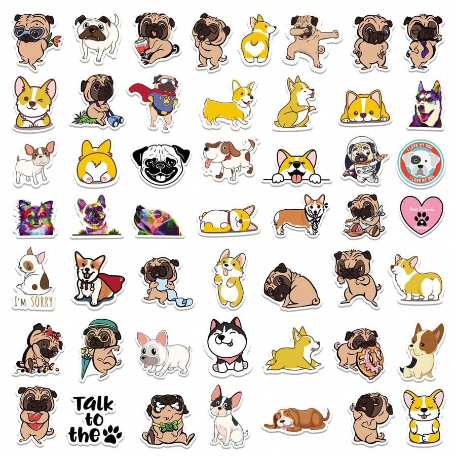 50pcs Cartoon Animal Dog Corgi Shar Pei Doodle Stickers, Waterproof For ...