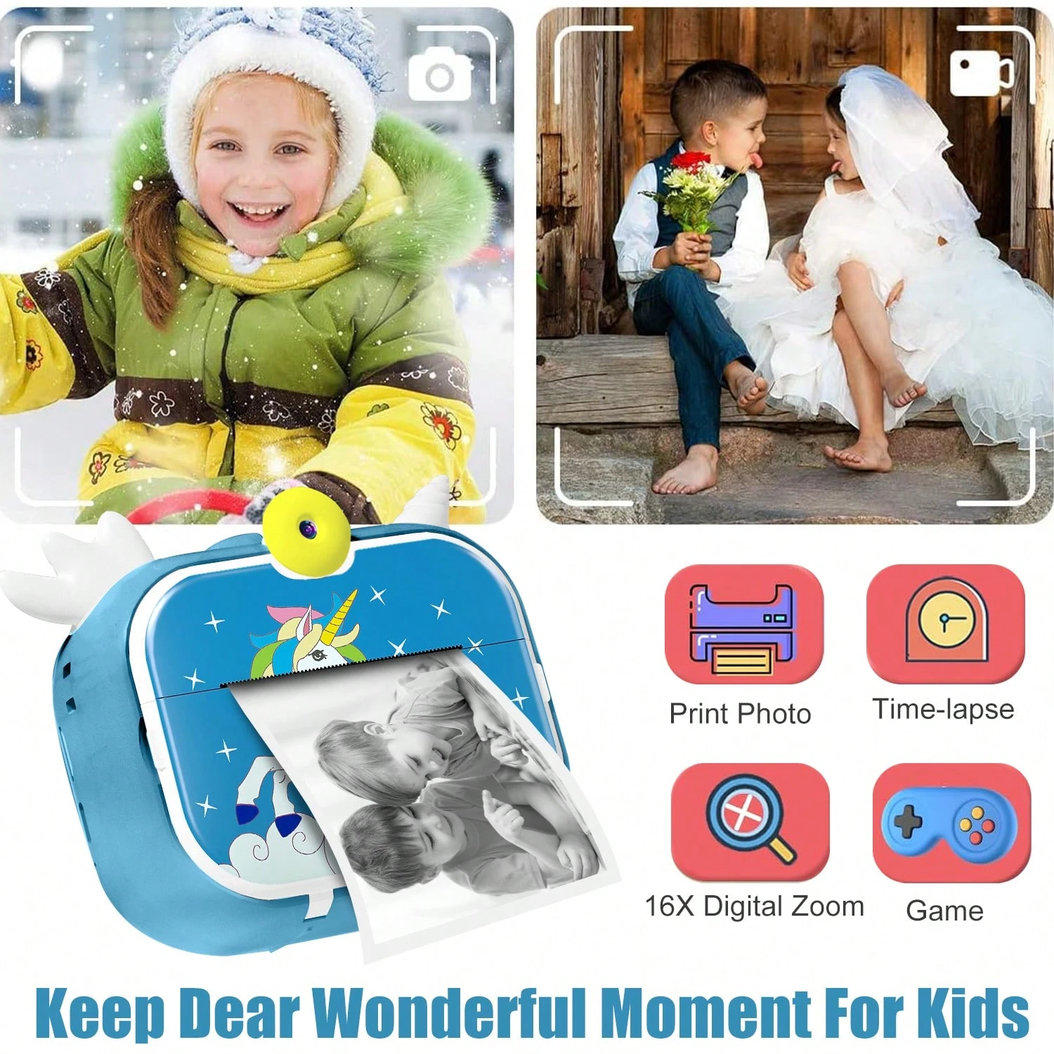 Kids Instant Camera - 1080P HD Video With 12M Photos - Perfect Birthday ...