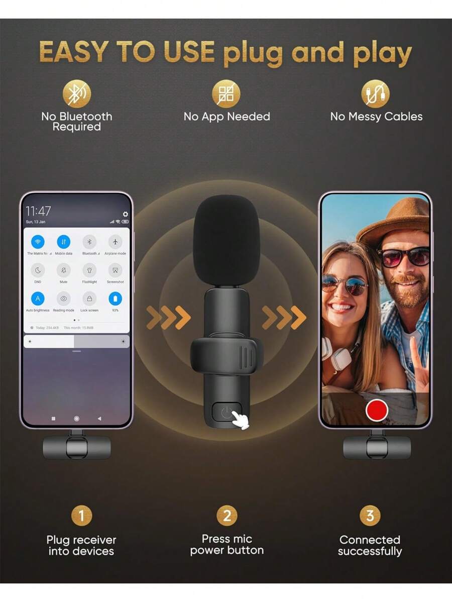 1 set microphone cravate sans fil et mini microphone, compatible avec ...