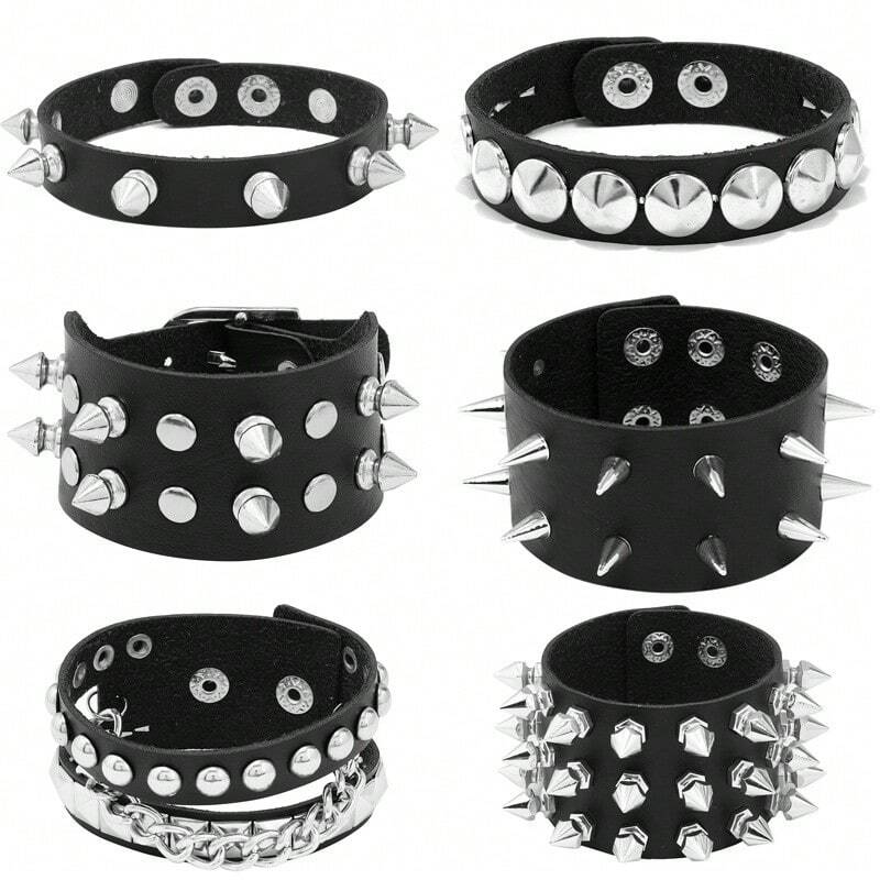 Punk Style Spiked Leather Bracelet DIY 6-Piece Set Of Handcuffs For ...