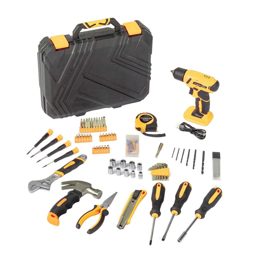 Luxury 146-Piece Drill Set With 8V Yellow Cordless Drill, Home Tool Kit ...