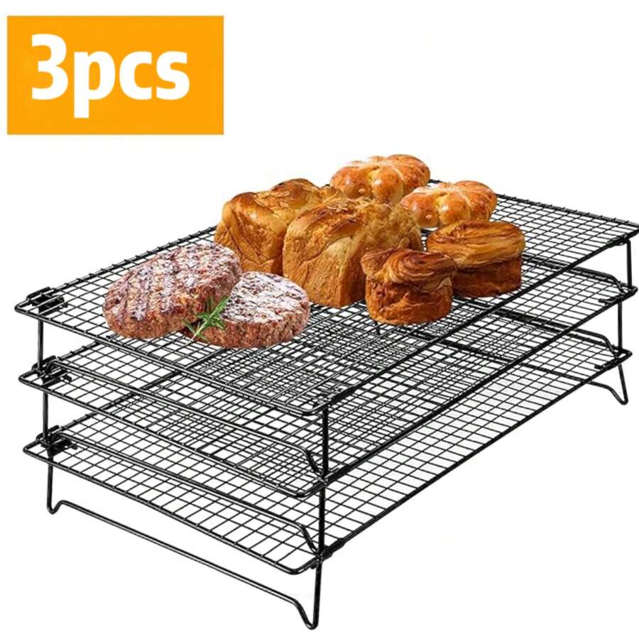 3-Tier Non-Stick Steel Baking Cooling Rack - Suitable For Bread, Cake, Etc. - Anti-Rust & Non ...
