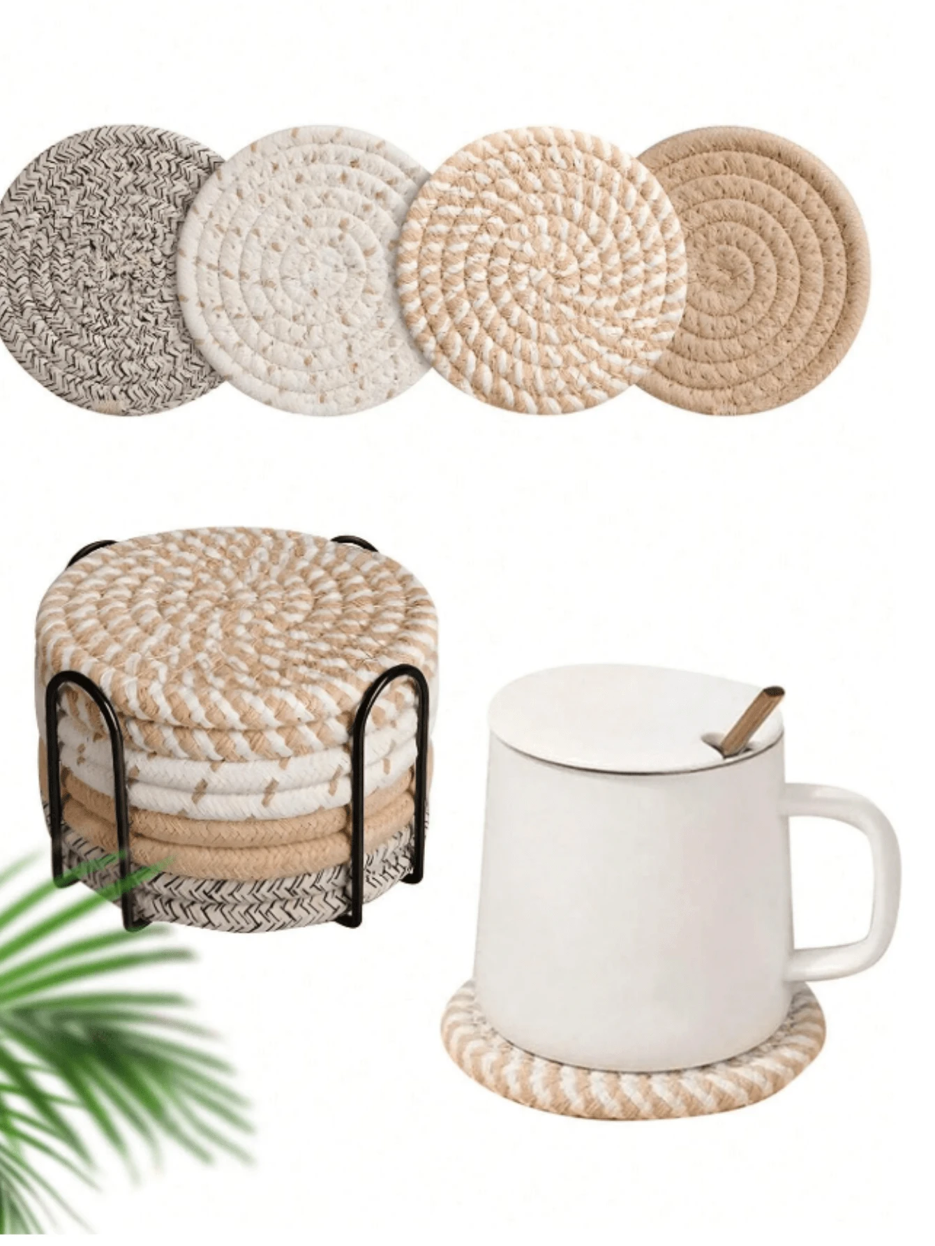 8 Pcs Drink Coasters With Holder, Minimalist Table Woven Coasters ...