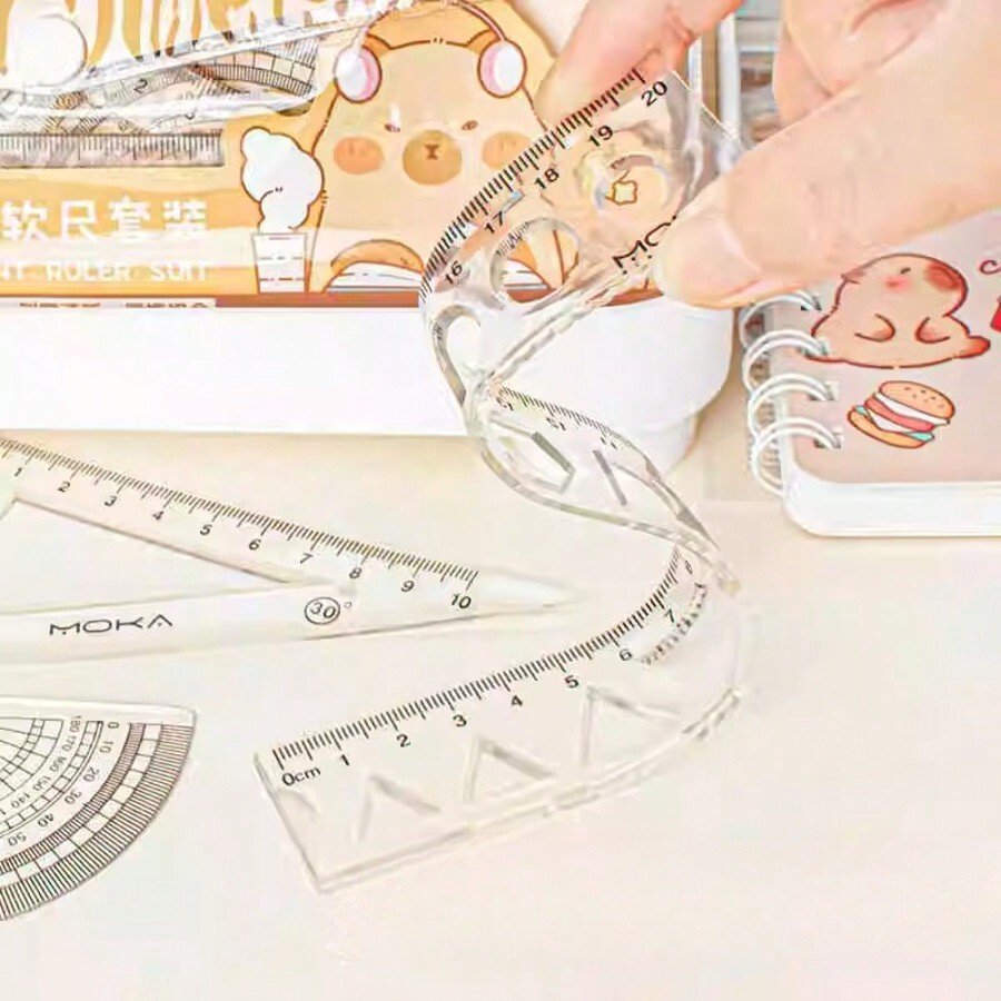 MOKA 4pcs/Set Cartoon Panda Soft Ruler Kit, 20cm Flexible Ruler ...