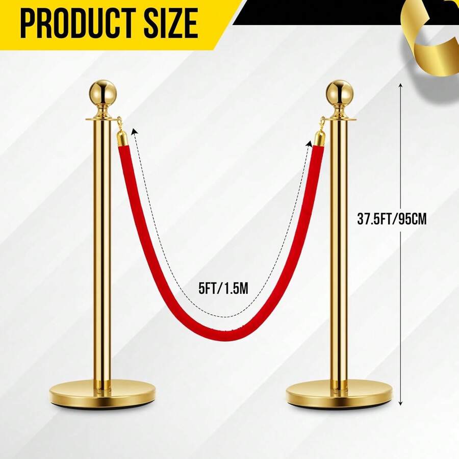 Stanchions And Velvet Ropes For Crowd Control, Gold Queue Poles With ...