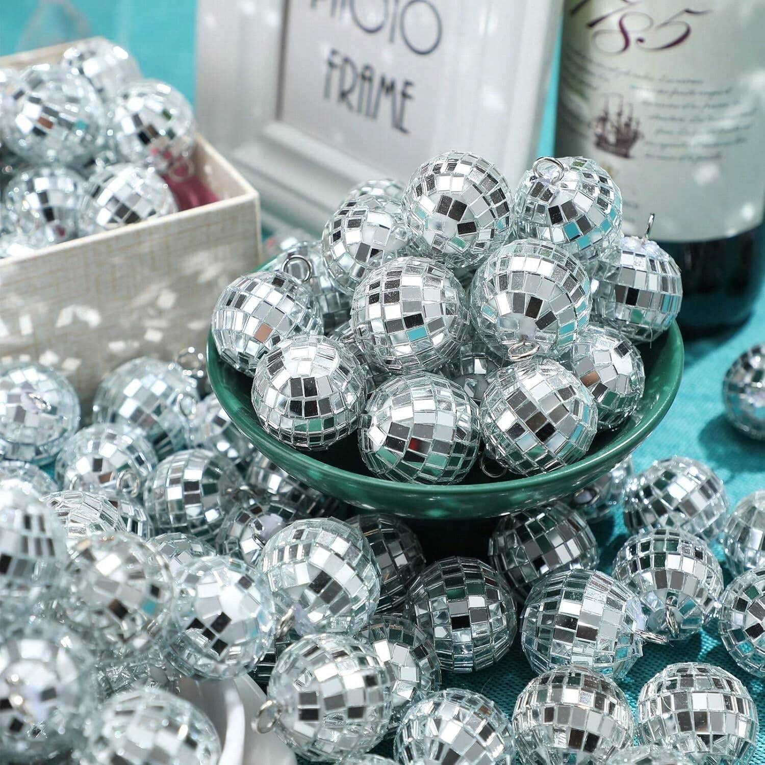 100 Pcs 1.2 Inch Mirror Disco Balls Ornament Mardi Gras Mini Small ...