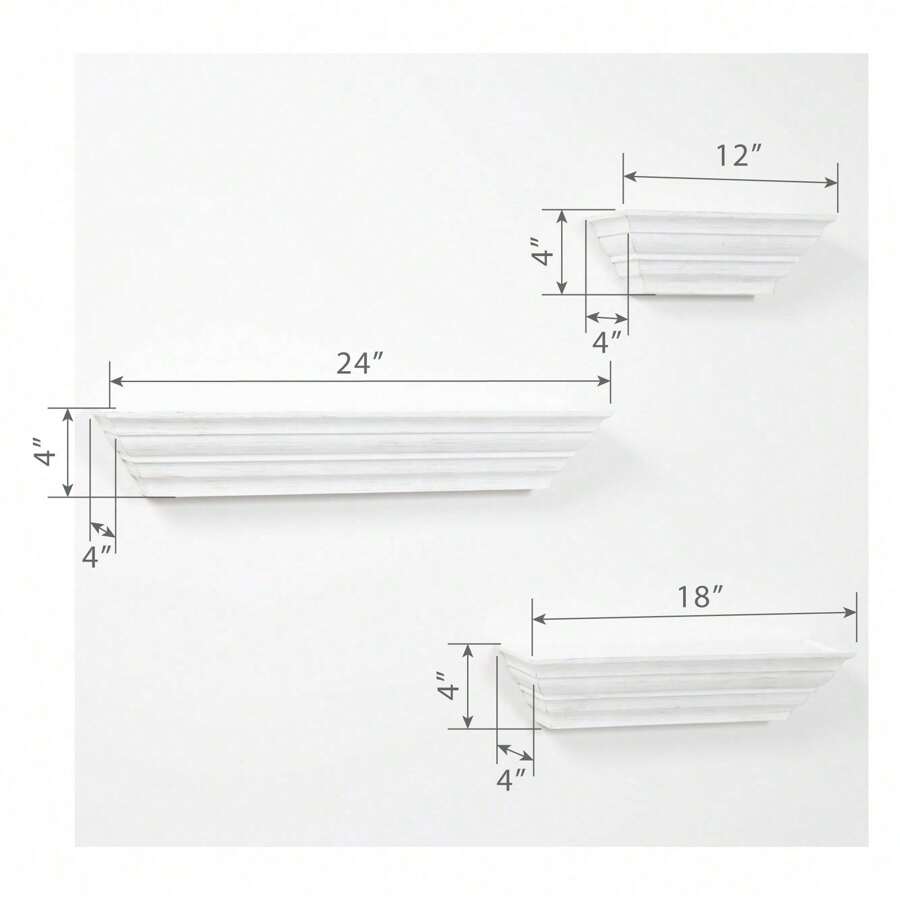 Gallery Solutions Traditional Distressed White 3 Piece Floating Ledge ...