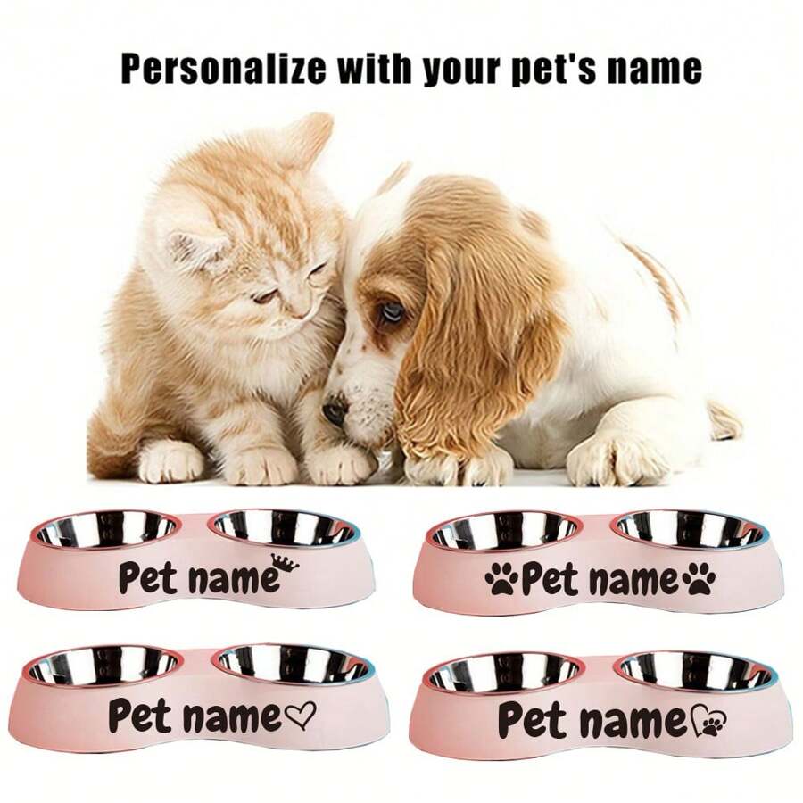 Personalized Integrated Bevel Bowl Pet Bowl, Double Bowl With Custom ...