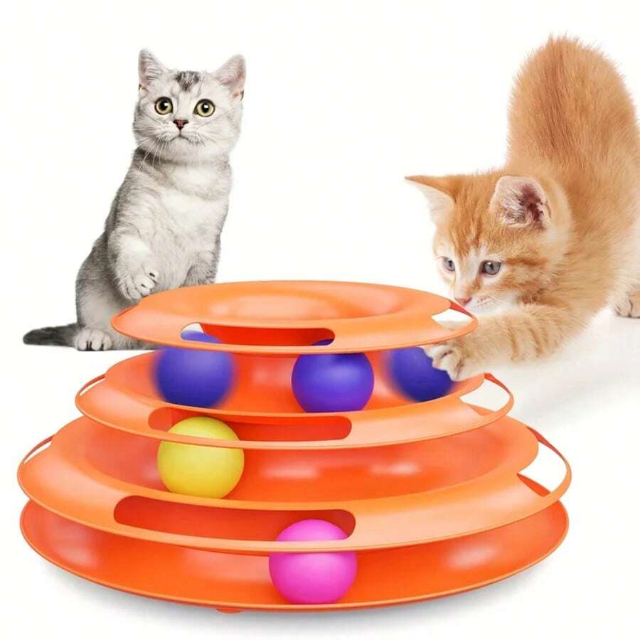 Cat Four Layer Turntable Toy Educational Play Track Tower Cat Teaser ...