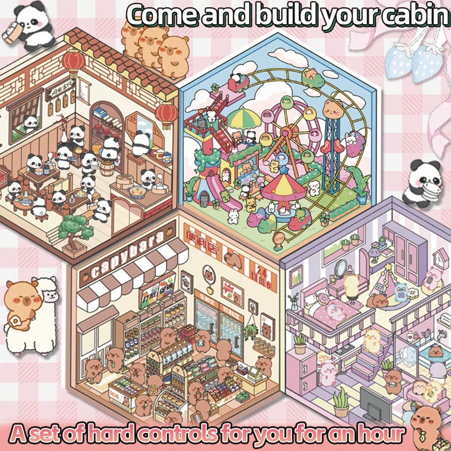 Three-Dimensional Hut Miniature Scene Sticker Storage 3D Stacking ...