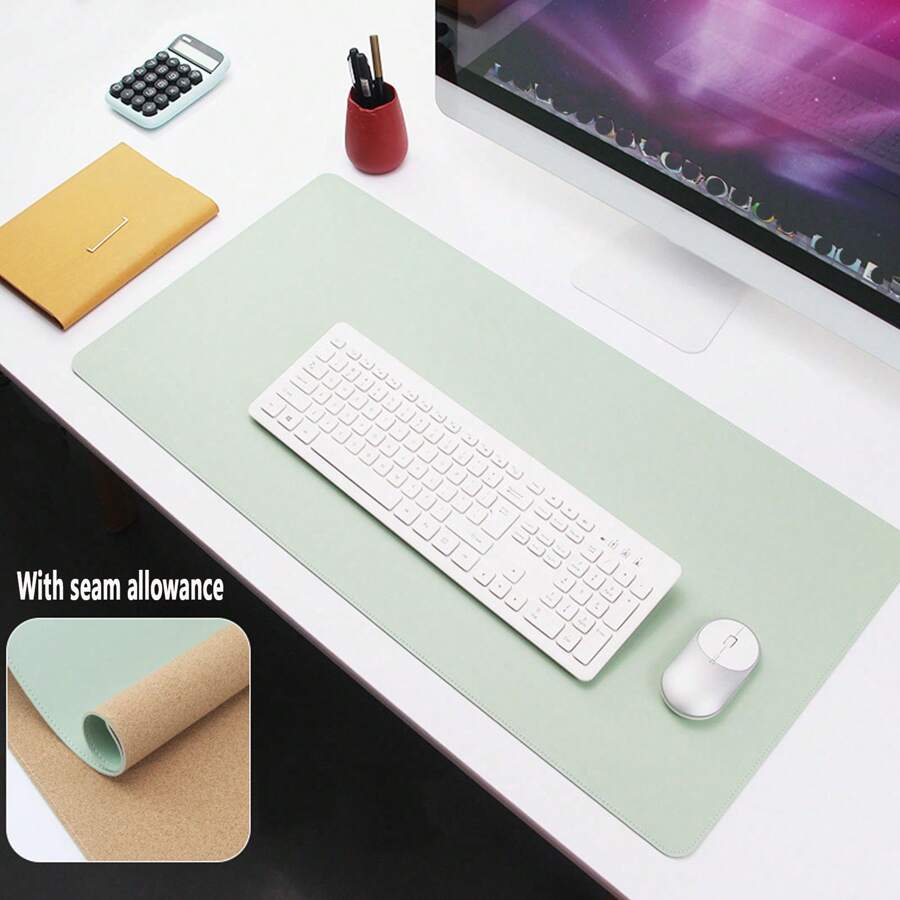 1pc Matcha Green + Cork Desk Mat, Leather & Cork Mouse Pad For Office ...